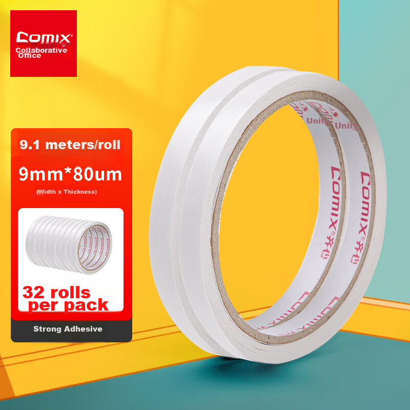Comix Double-Sided Tape on Cotton Paper, 32 Rolls, 9mm*10y (9.1m/roll), for Order Filler/Group Buy/Team Purchase, EP009