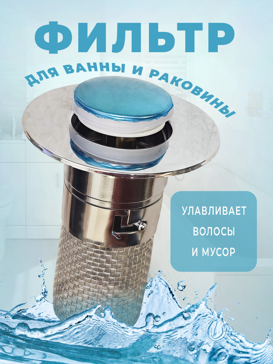 Пробка-фильтр, для ванны/раковины, задерживает волосы, частицы мыла