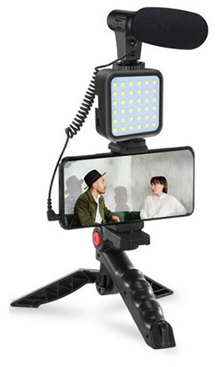 Микрофон пушка Kit-04LM для смартфона с настольным триподом, led подсветкой, держателем телефона и пультом Bluetooth