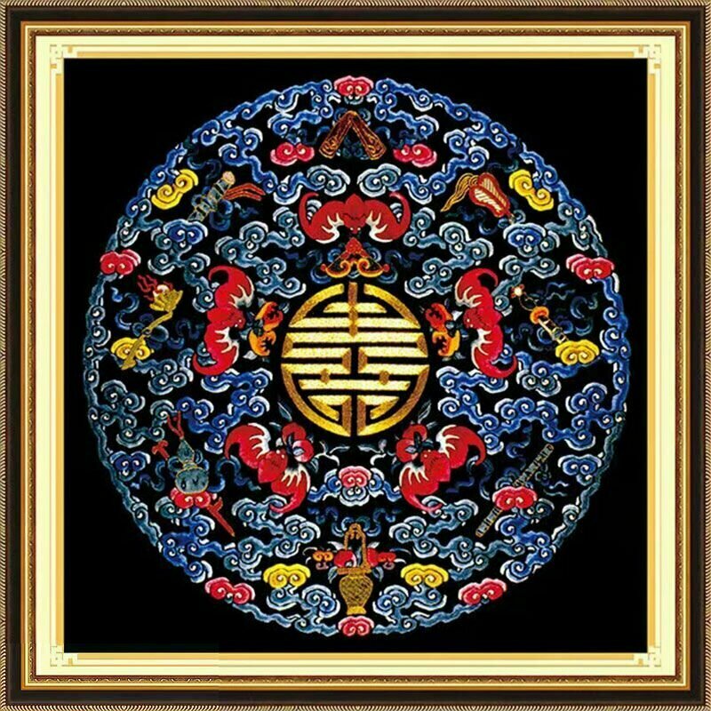 Набор для вышивания крестиком, новый китайский стиль "Цветущее богатство", 11х50х50см, полностью прошитый, (без подрамника, без рамки)