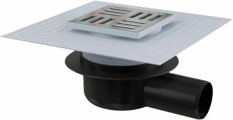 Душевой трап AlcaPlast APV26C с сухим затвором, 10x10, из нержавеющей стали, горизонтальный, квадратный, пластиковый