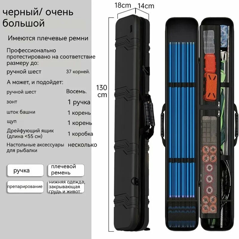 Жесткий чехол для хранения удочек, спиннингов, удилищ(Черная сумка для удочек: длина 130 см/без подставки)