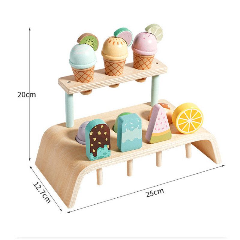 Деревянная имитация холодильника для игрушек с полкой мороженого для детей интерактивная развивающая игра