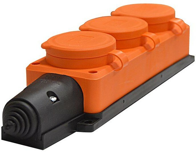 Колодка 3-х местная однофазная с заглушками компакт оранж каучук (У)
