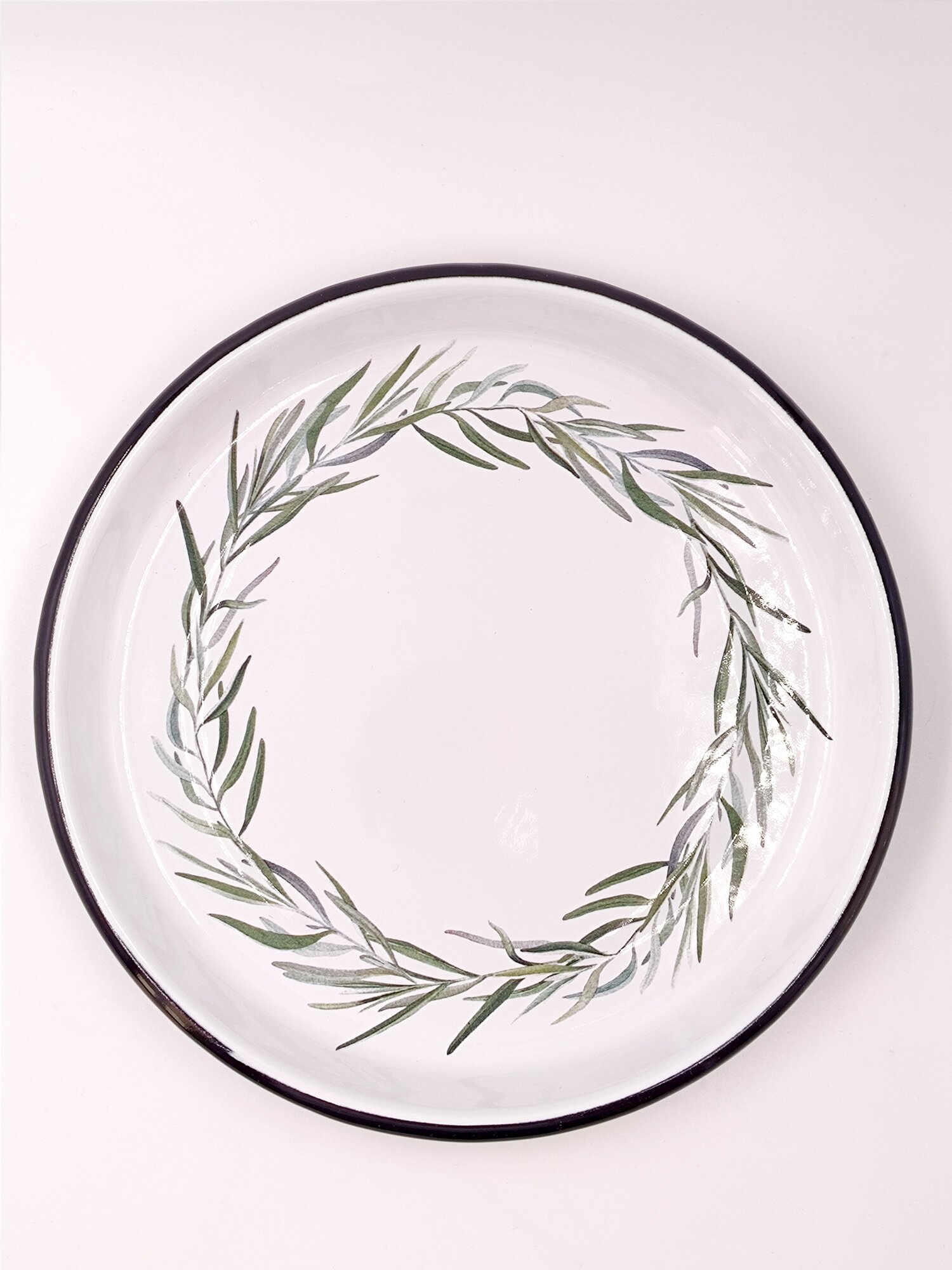 Тарелка эмалированная Эмалика "Листья лаванды" 22 см