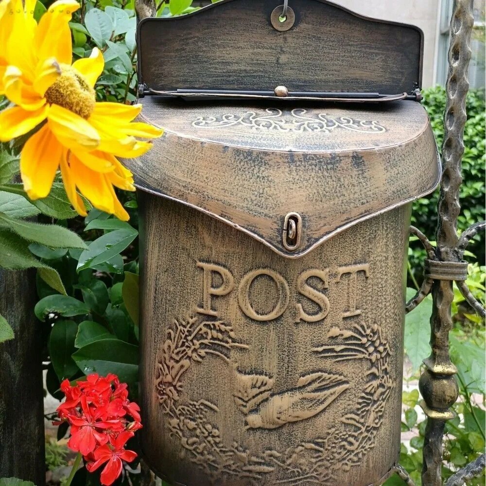 Почтовый ящик 1 секц. 400 мм x 90 мм x 270 мм, Кованое железо，коричневый