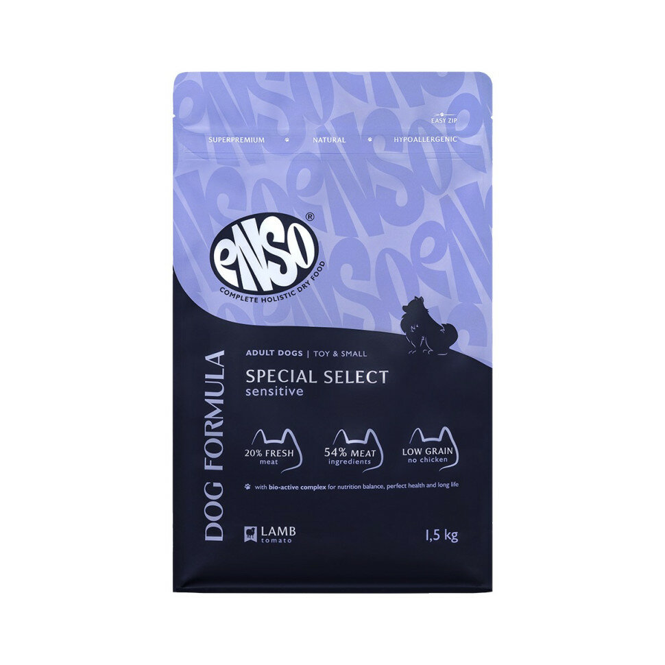 Сухой корм ENSO Dog Formula Special Select для взрослых собак мелких и миниатюрных пород с ягненком и томатом - 1,5 кг