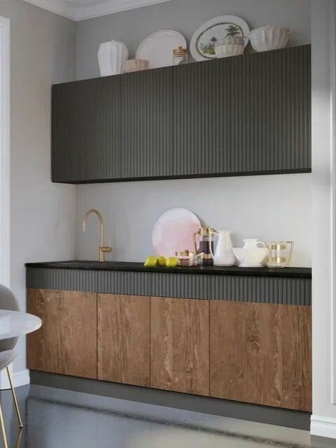 Модульная кухня Оливия МДФ 2м экз. дер. амазония/графит софт со столешницей миф