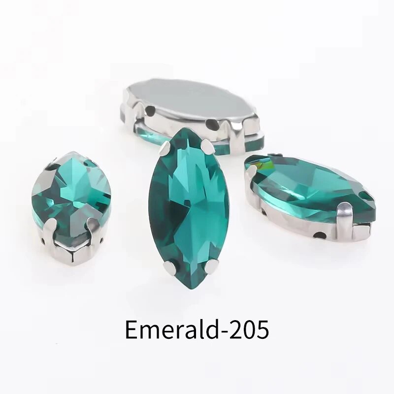 Стразы изумрудные 7x15mm, silver 205, 50шт