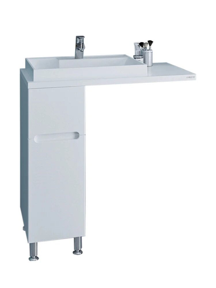 Тумба с раковиной СаНта Лондон 90 L под стиральную машину, напольная, 90 см, с ящиками, белая, прямоугольная, из МДФ