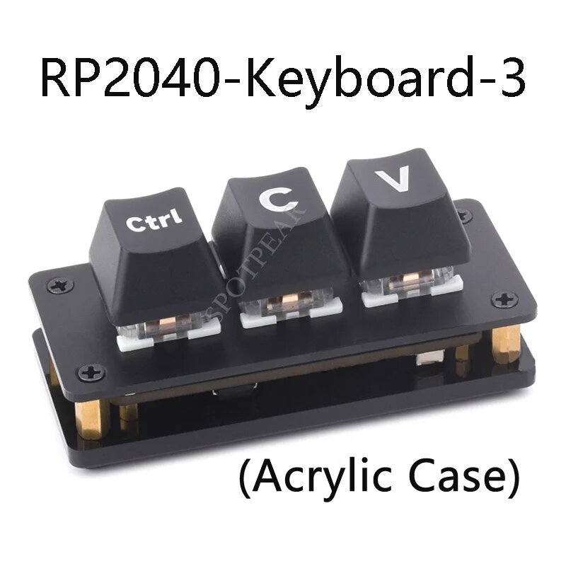 Spotpear Программируемая механическая клавиатура 3 клавиши Ctrl C V для Raspberry Pi PICO RP2040 Keyboard-3-Acrylic