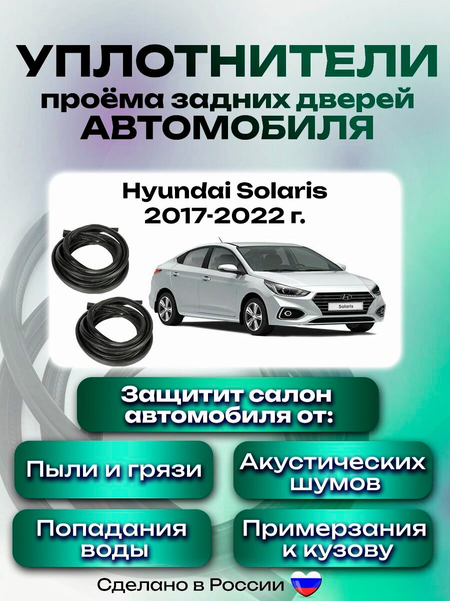 Комплект уплотнителей проема задних дверей подходят на Hyundai Solaris 2017-2022 г, Хендай Солярис - 2 шт