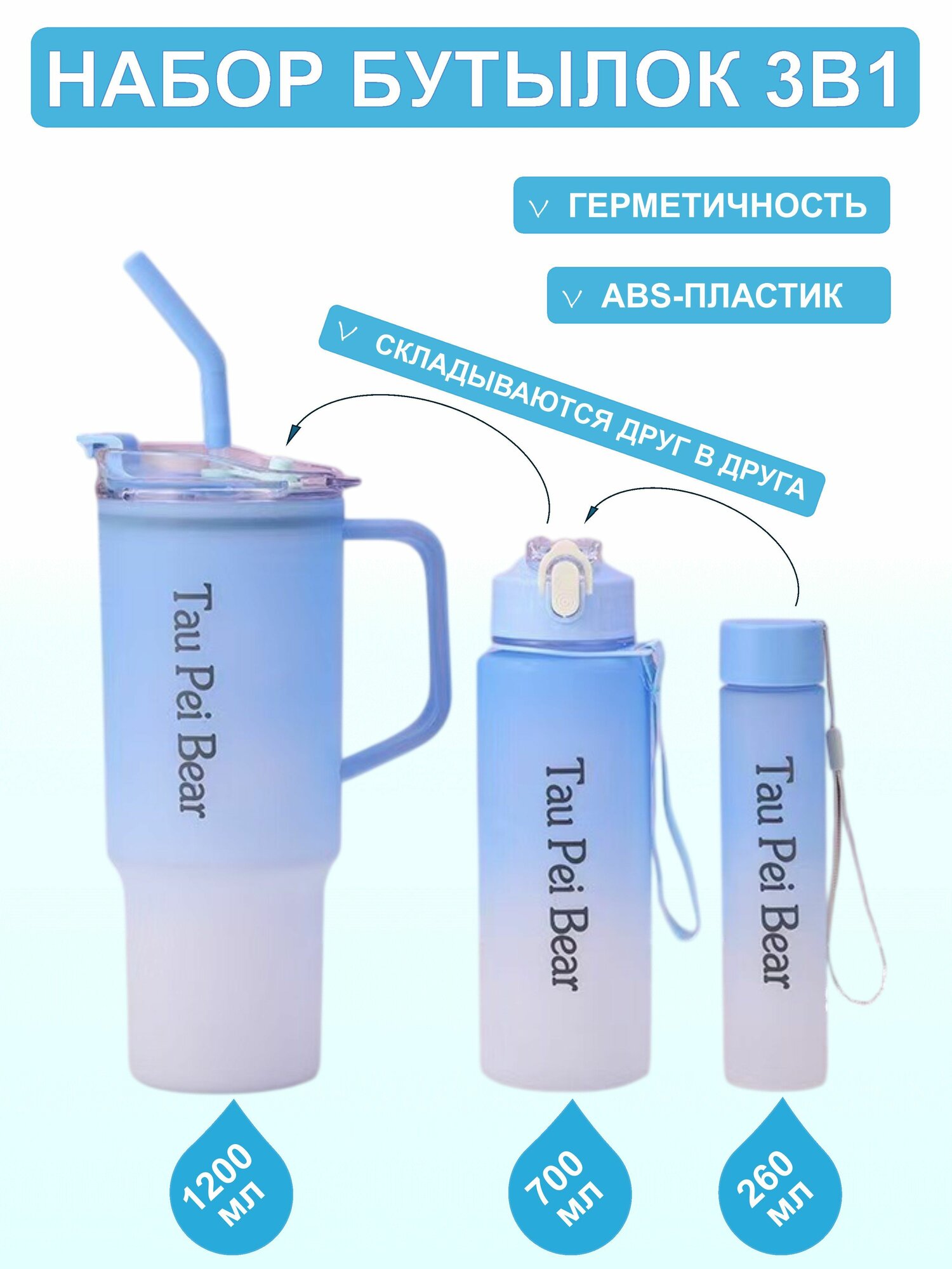 Набор бутылок для воды 3 шт