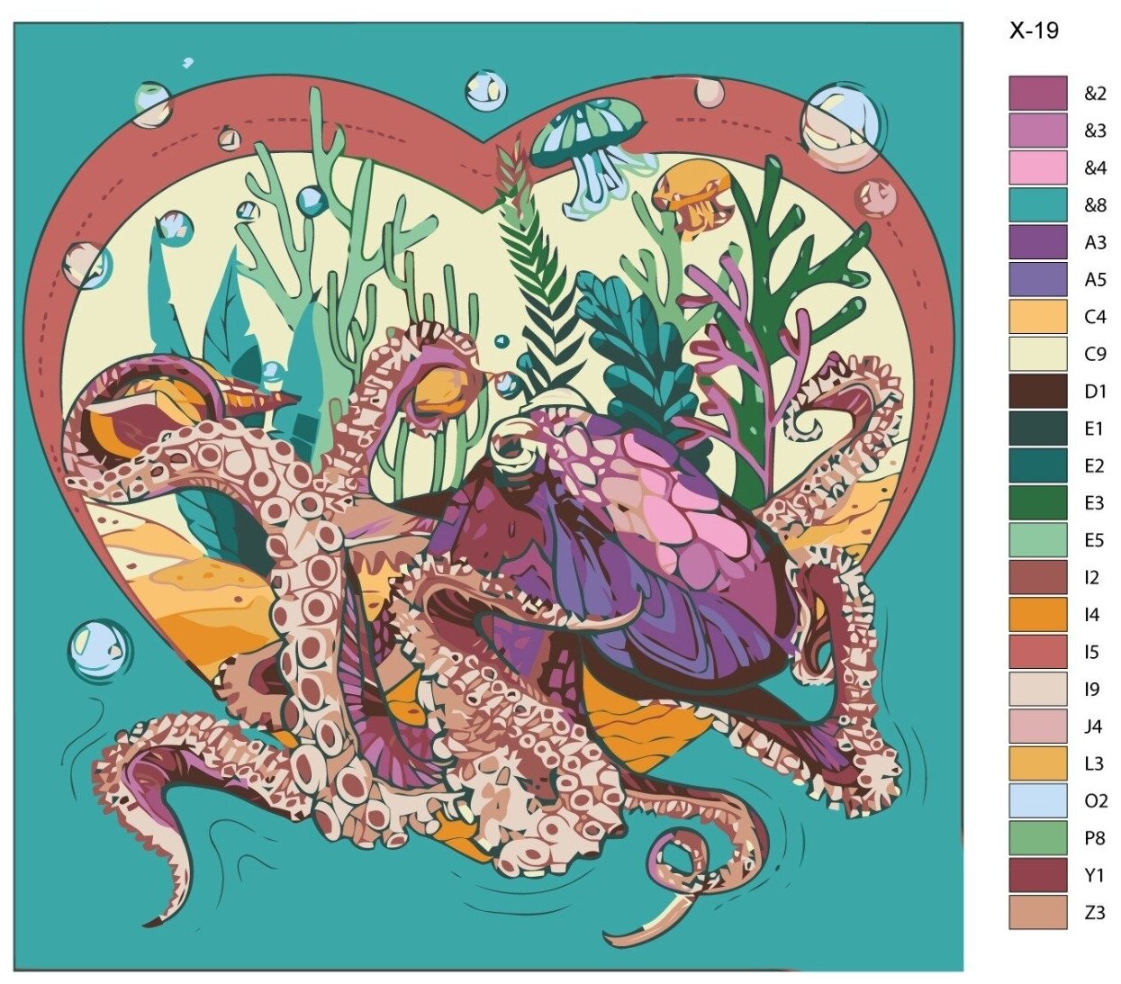 Картина по номерам X-19 "Подводный мир. Осьминог" 40х40