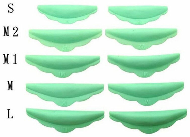 Валики для ламинирования ресниц/Зеленые/Набор 5 размеров: S, M, M1, M2, L.