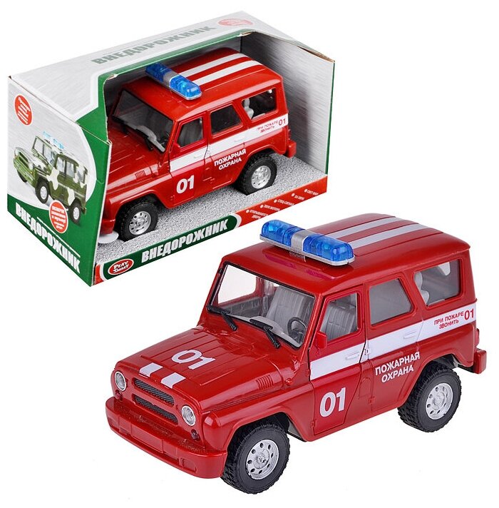 Машина 9076-E "Внедорожник" Пожарная охрана 01, на батарейках, в коробке
