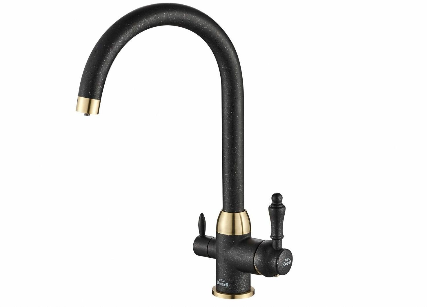 Смеситель ZorG Steel Hammer SH 723 BLACK BR для кухонной мойки, черный гранит с бронзой, под фильтр 2в1
