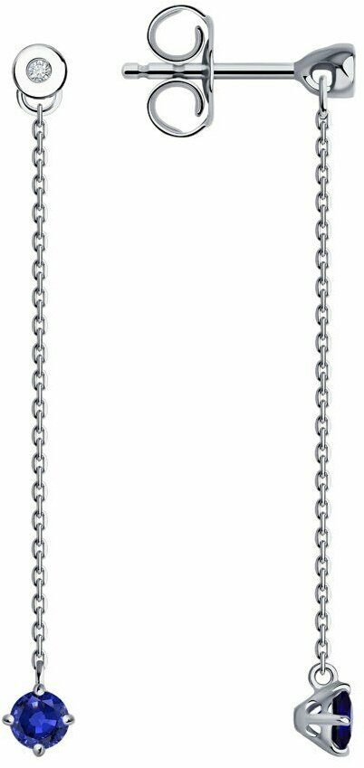 Серьги с подвесками, белое золото, 585 проба, сапфир, бриллиант