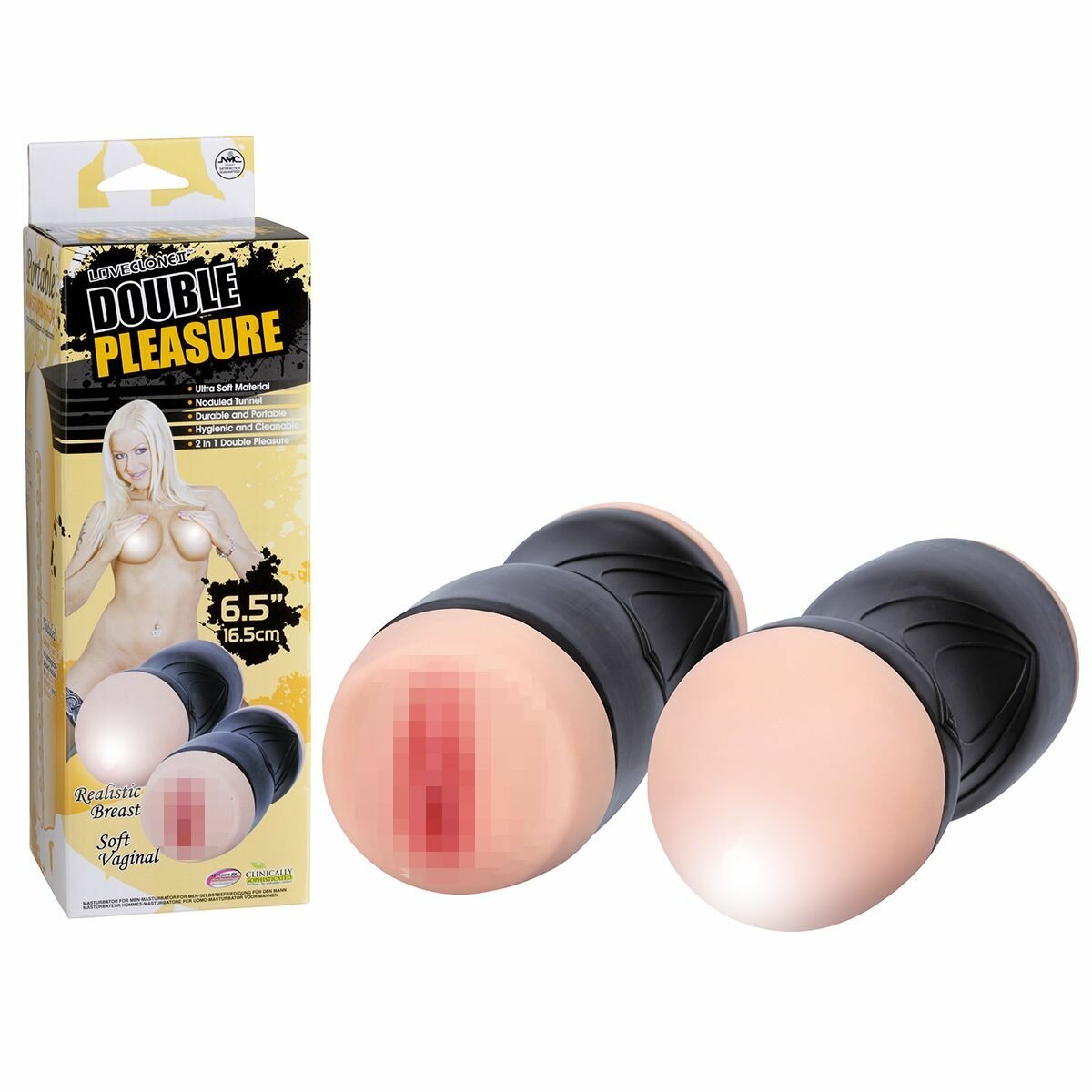 Мастурбатор NMC DOUBLE PLEASURE, двусторонний, в колбе, телесного цвета, с массажным тоннелем