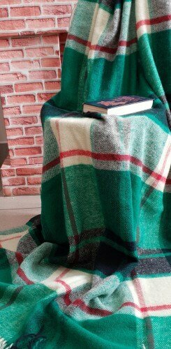 Плед из новозеландской шерсти (21.2), клетка, 100% шерсть 140х200