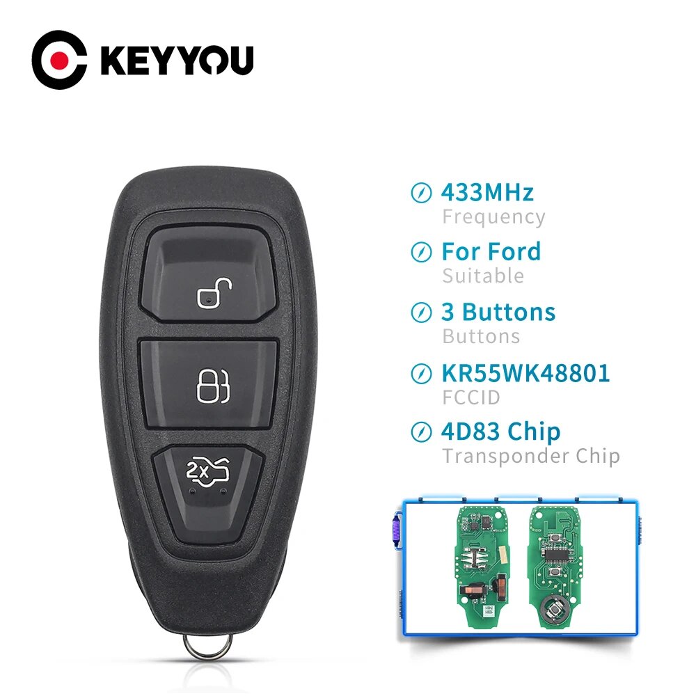 KEYYOU 3 кнопки 433MHz ключ для Ford Focus C-Max Mondeo Kuga Fiesta