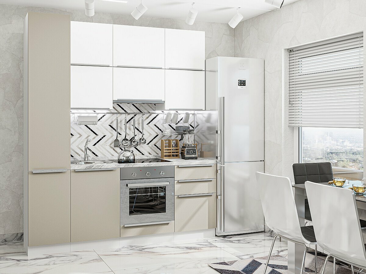 Кухня Фьюжн-06, цвет фасада Silky White/Silky Grey, цвет каркаса Белый, 2340*2000*600 мм