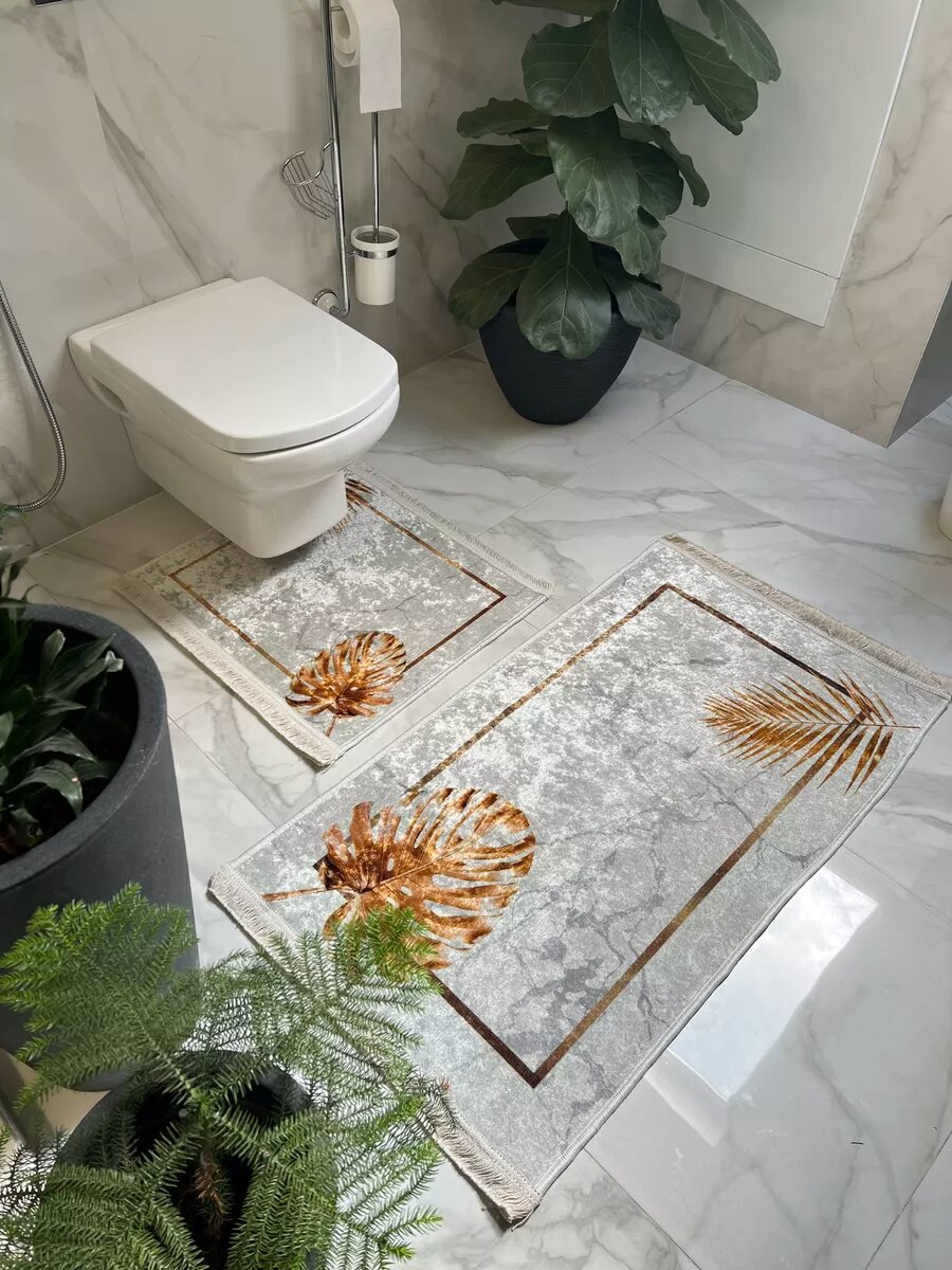 Коврики Natali's Carpets для ванной и туалета, комплект 2 шт 60х113/60х60 см бахромой Турция