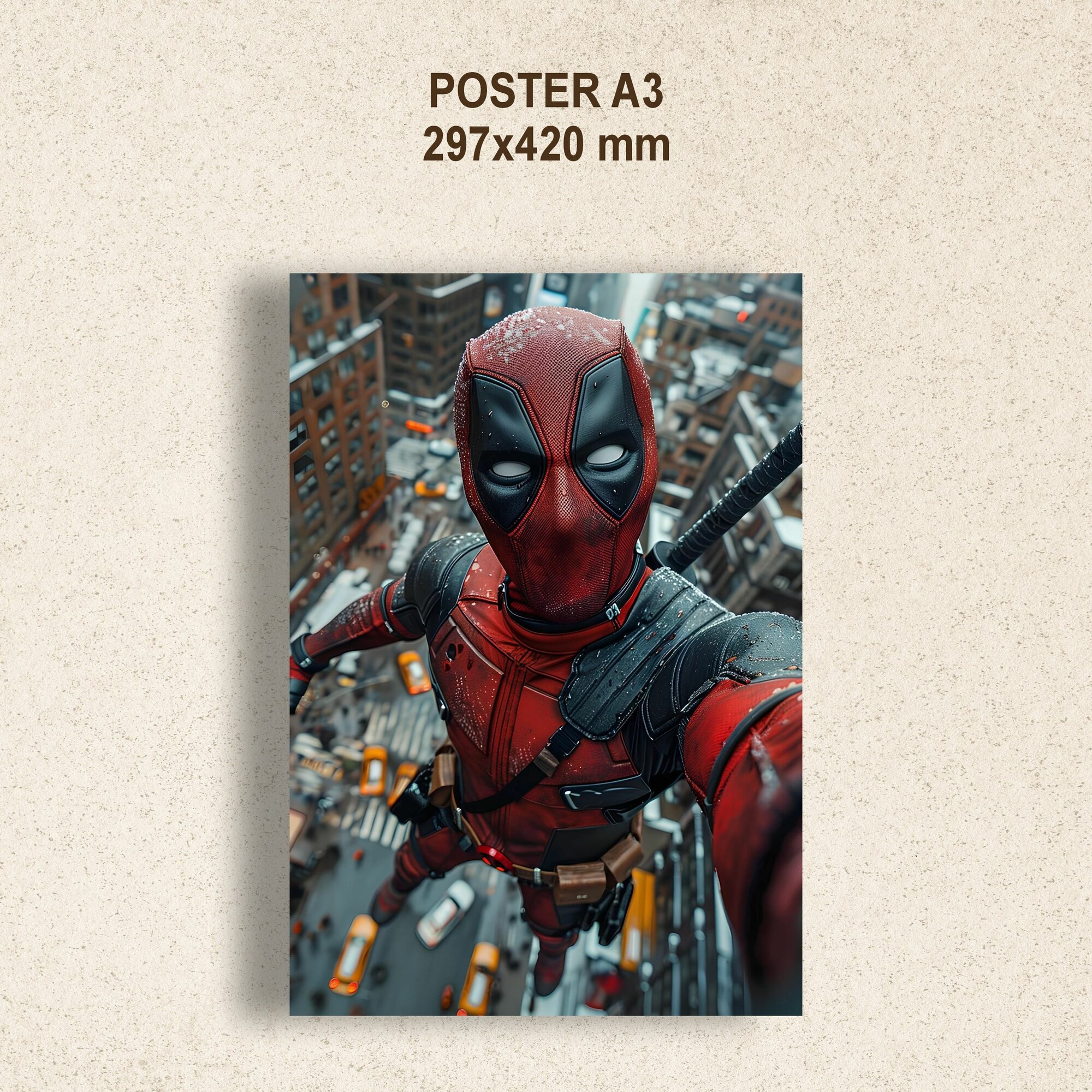 Artstiker Постер Дедпул делает селфи в городе 42х29 см для декора в комнату фаната комиксов постерная бумага 200гр/м