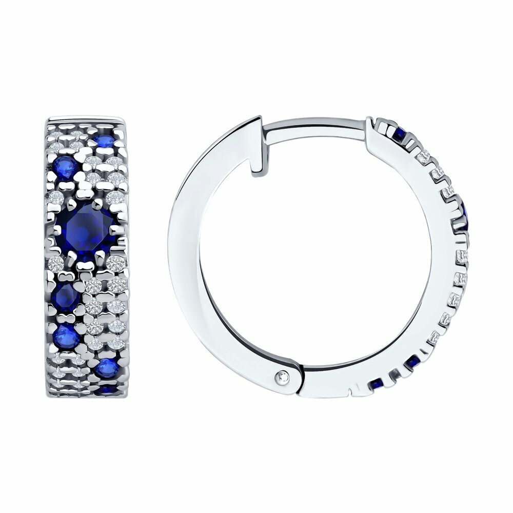 Серьги, серебро, 925 проба, родирование, корунд синтетический, фианит