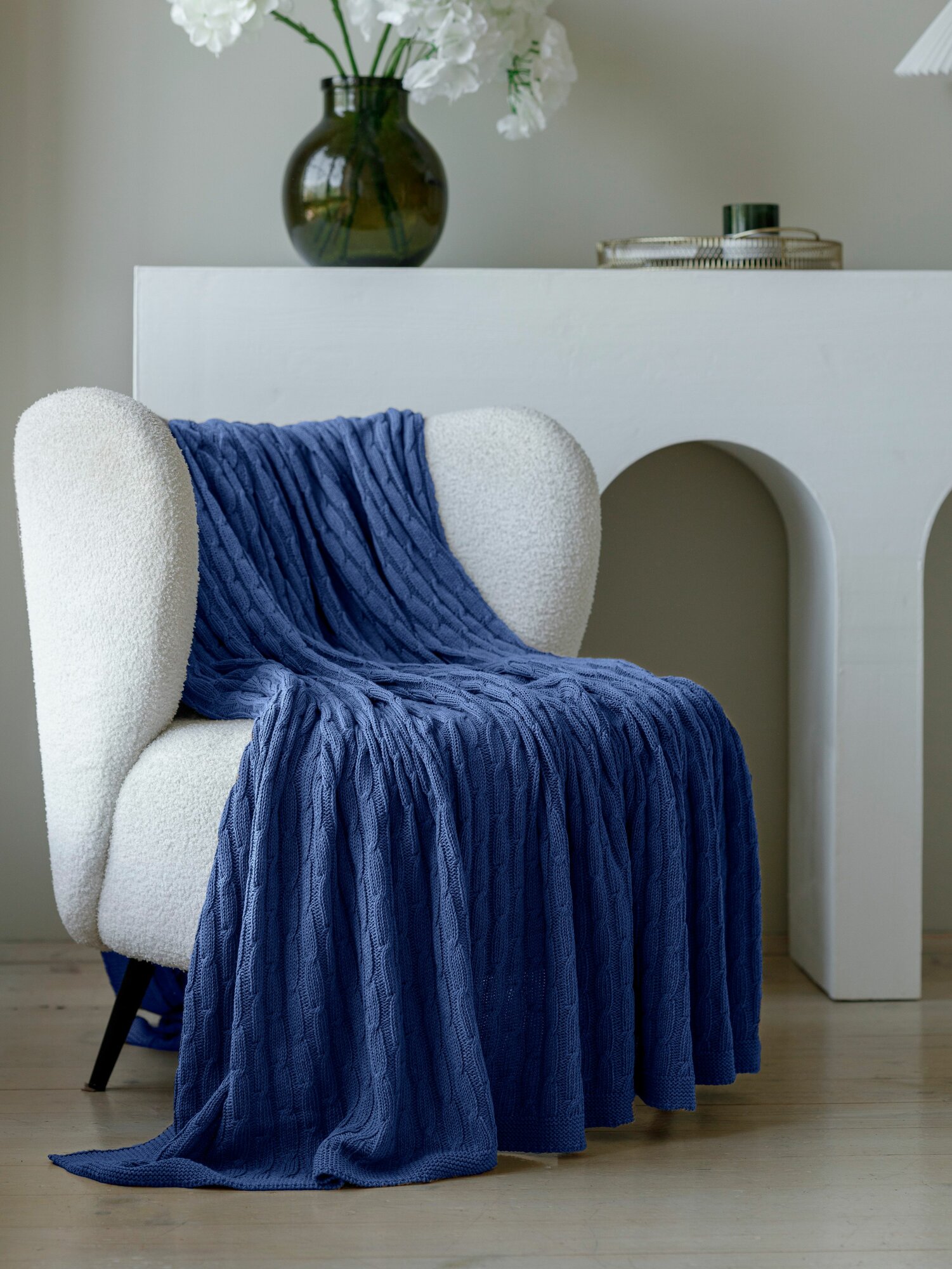 Плед DECADE home, хлопок, вязаный, 2-спальная размерность, фабричное производство