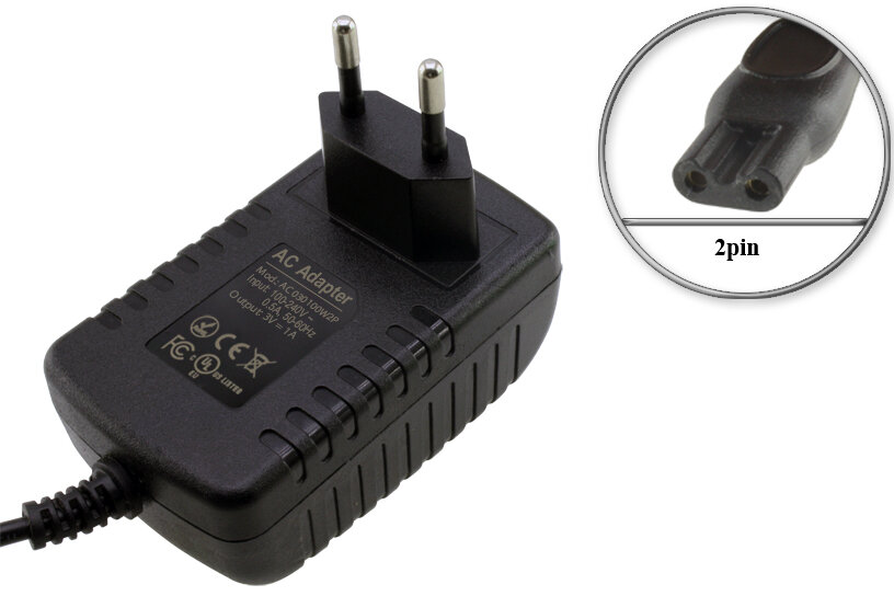 Адаптер (блок) питания 3V, 1A, 2pin, для машинки стрижки волос Baorun P2 и др. парикмахерской техники.