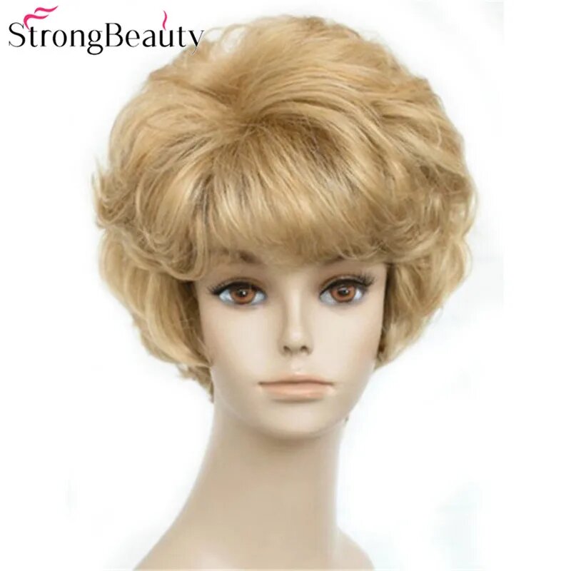 StrongBeauty короткий вьющийся золотой парик