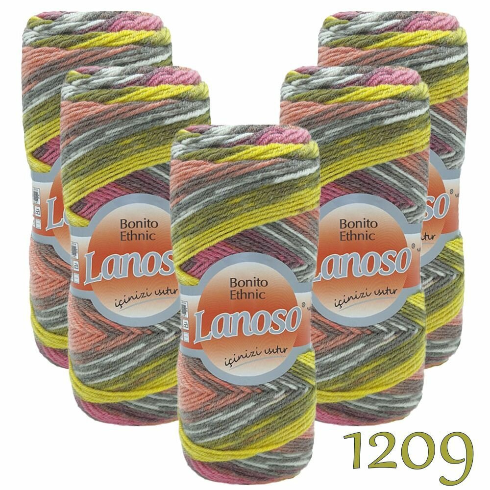 Пряжа для вязания Bonito Ethnic (Бонито Этник) Lanoso (Ланосо) / цвет 1209 / 5 мотков / 300м/100г