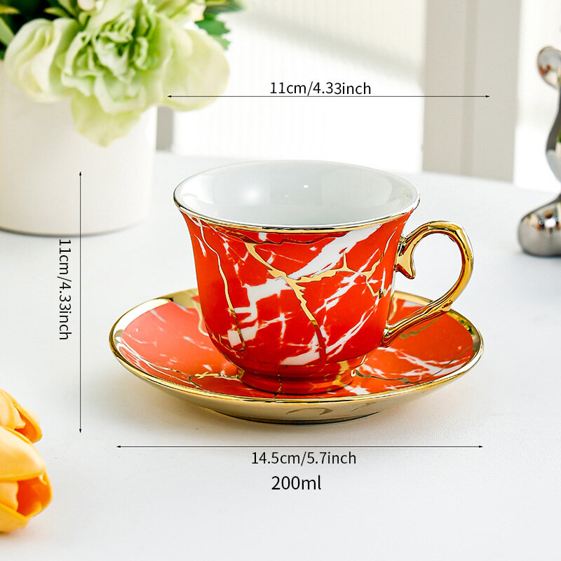 Керамическая кофейная чашка с золотым ободком и кракелюром, 200 мл, 6 цветов, чашка+блюдце. Мояэкономка