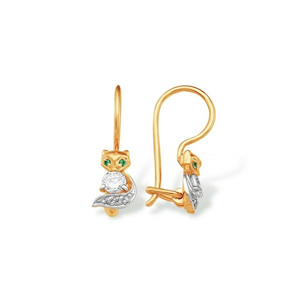 Серьги, красное золото, 585 проба, фианит