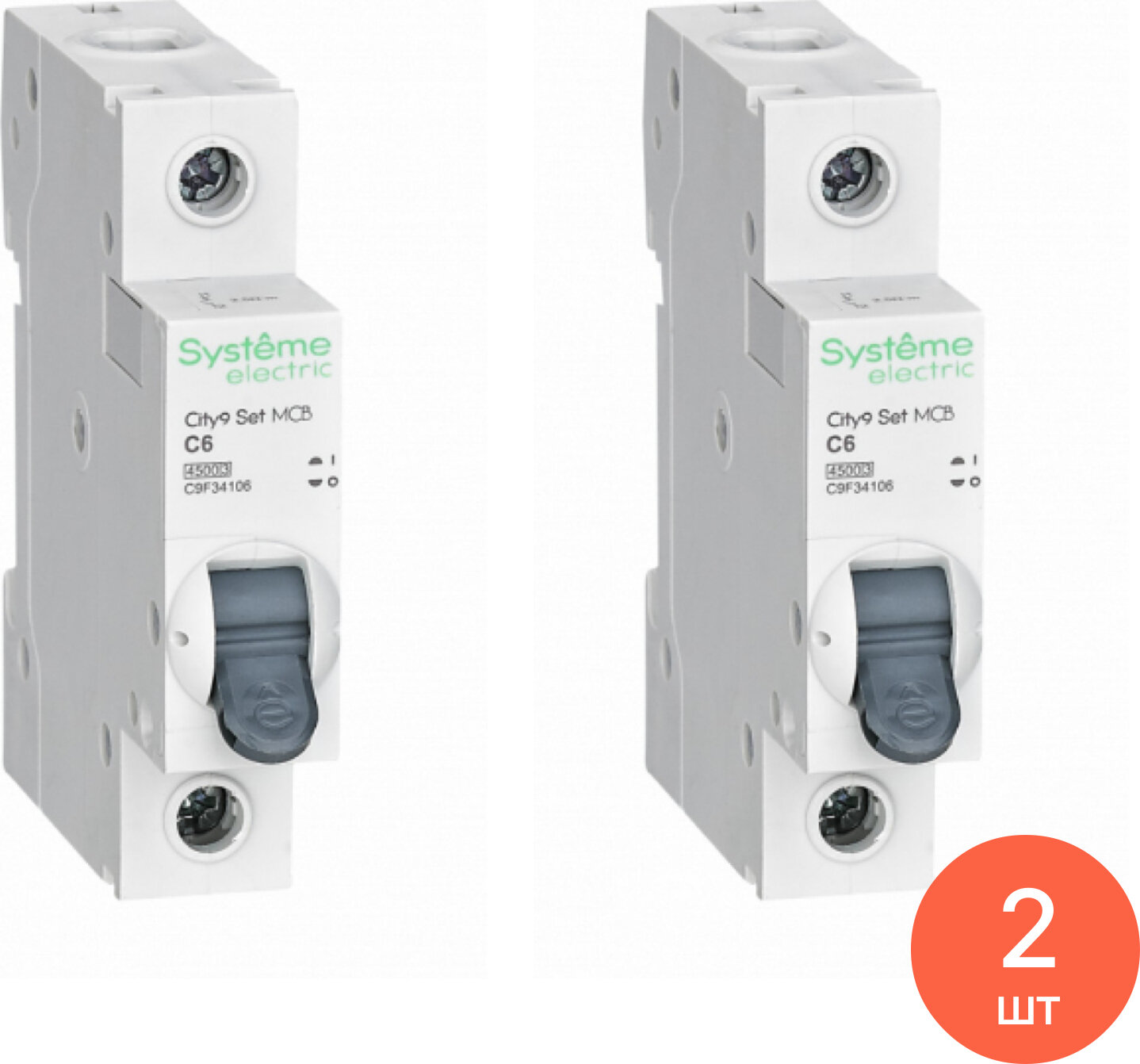 Автоматический выключатель Systeme Electric / Систем Электрик City9 Set, 1Р 6А характеристика С 4.5кА, C9F34106 / электроавтомат (комплект из 2 шт)