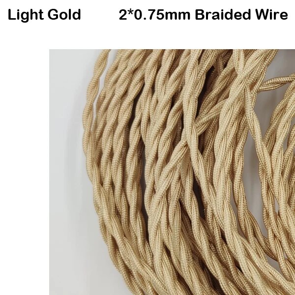 Электрический провод винтажный текстильный медный 2*0,75 мм Light Gold, 10m