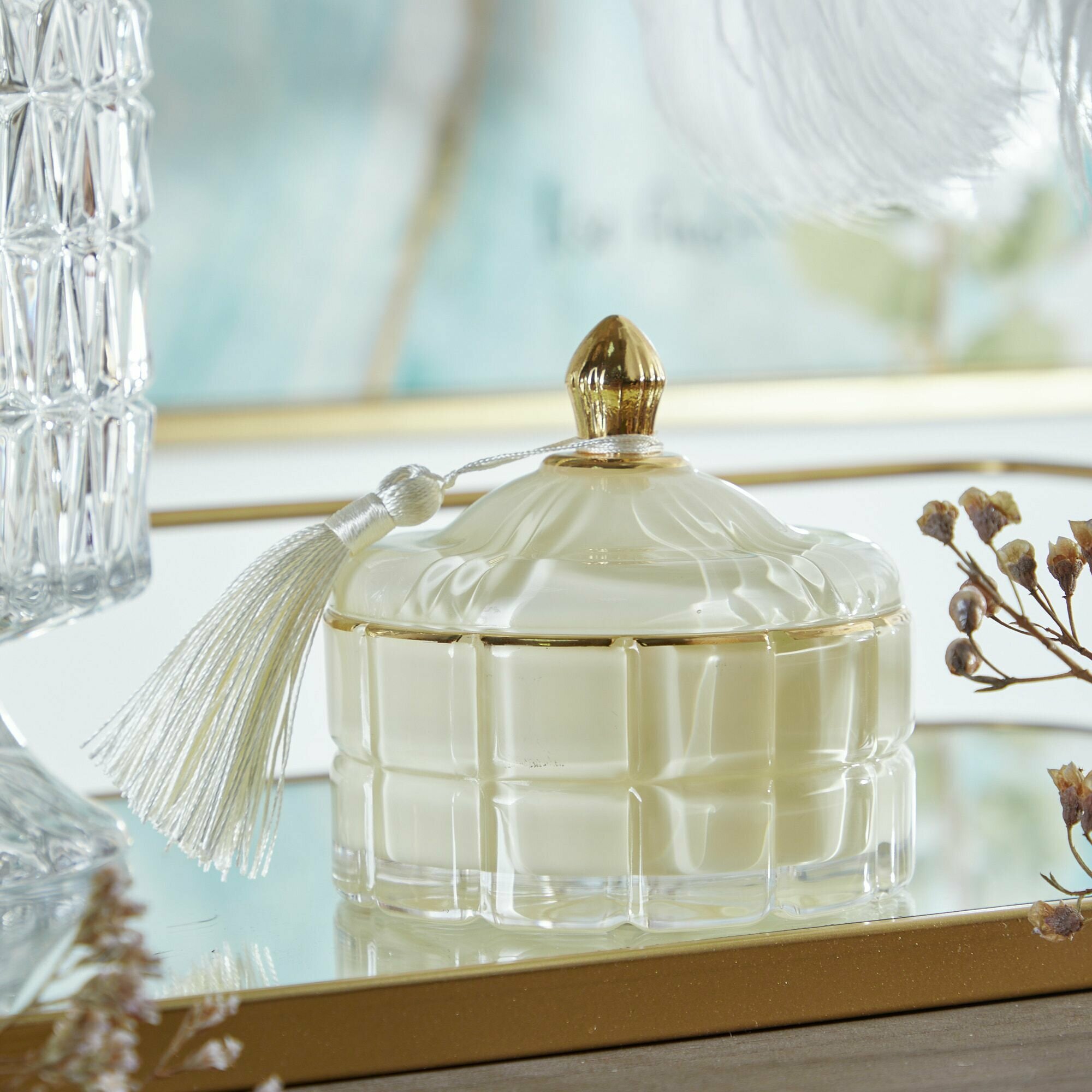 69-010 Шкатулка 10х10х10см, Стекло, полиэстер, бежевый, Glasar