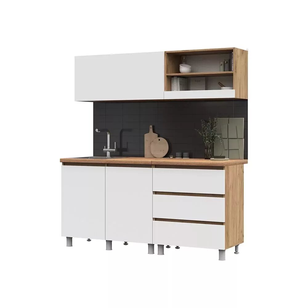 Кухня «Хелен» 1,7 шариковые направляющие, ЛДСП, дуб крафт золото/белый (1700)