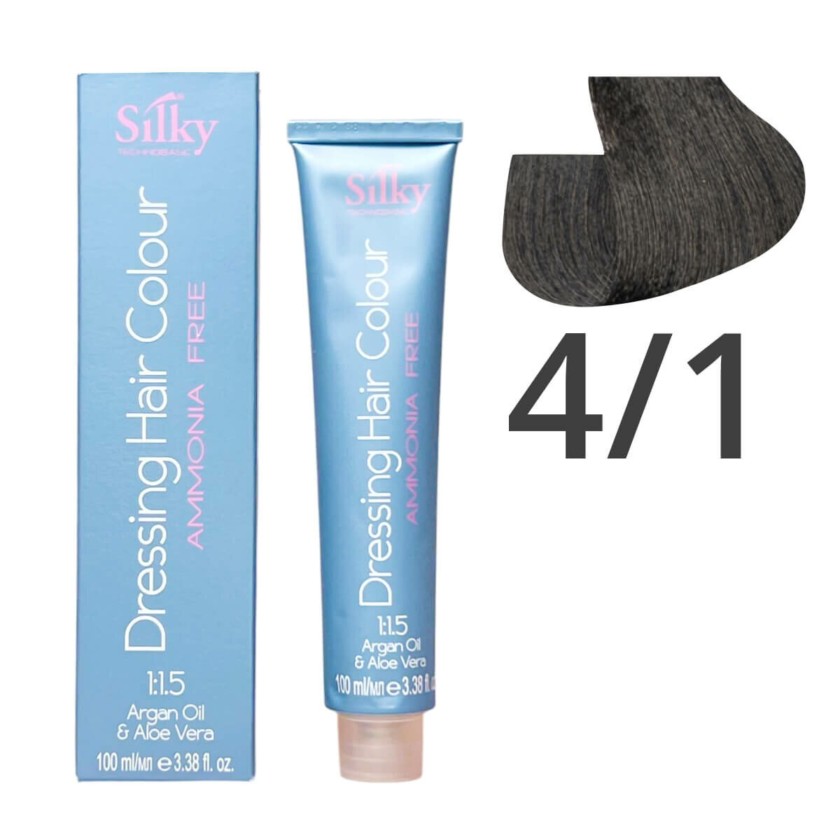 Крем - краска для волос профессиональная без аммиака Silky Dressing Haircolor 4.1 Каштановый Пепельный, 100 мл