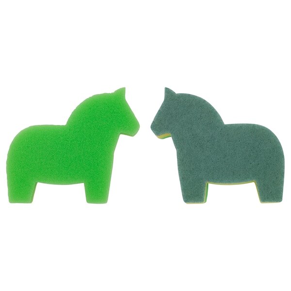 Губка для мытья посуды икеа снаббакат (IKEA SNABBAKAT), 1 шт, лошадь Дала, зеленый