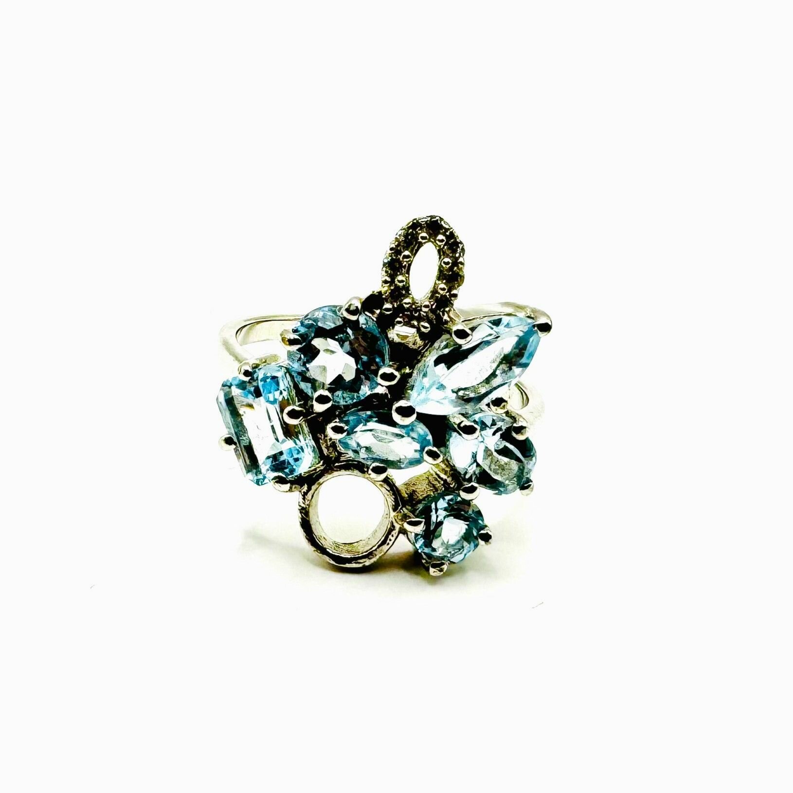 Кольцо тонкое, серебро, 925 проба, родирование, фианит, топаз