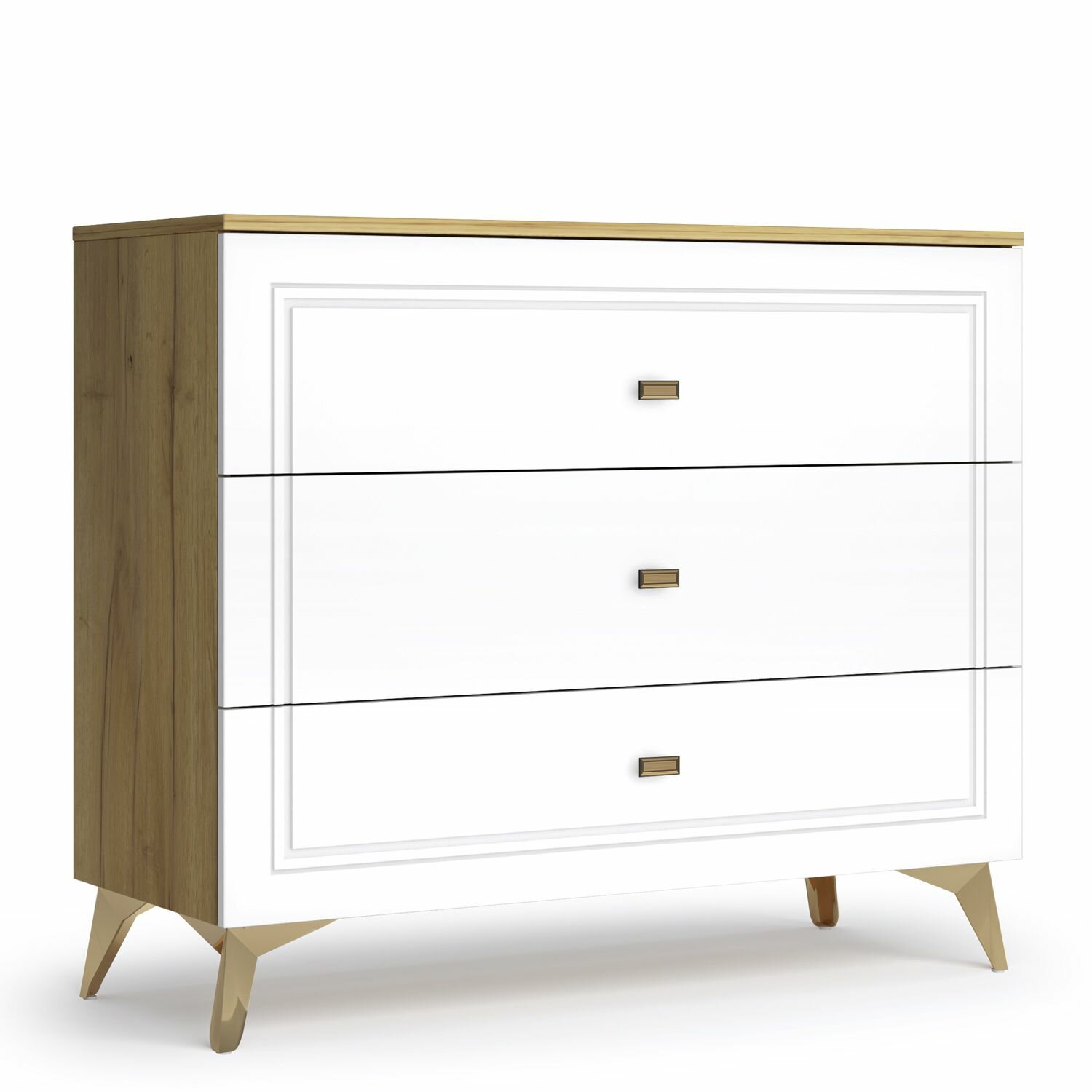 Вега сапфир Комод с ящиками Дуб золотистый, Глянец белый (Кураж)