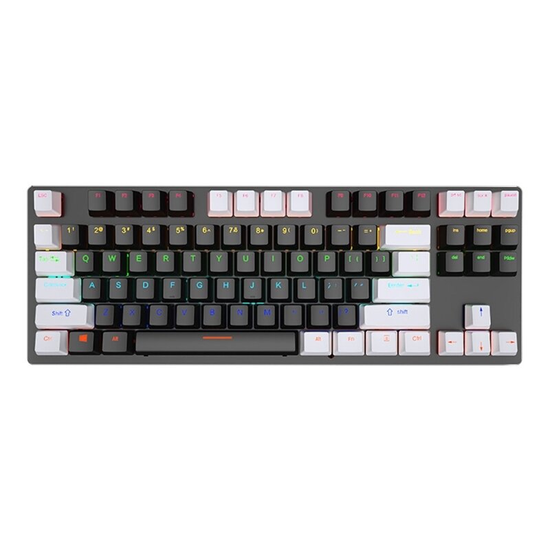Проводная USB-клавиатура green axis 87-key crack K550 punk mechanical keyboard-черно-белый Ларри-красная ось
