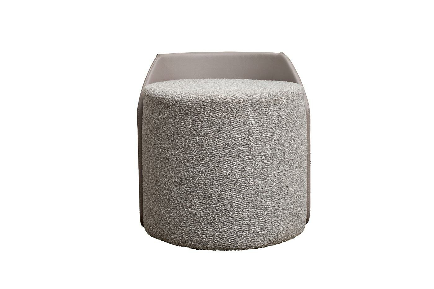 Мебель Garda Decor Пуф Bruno букле/иск. кожа серый Orso SER+Enzo902 50*50*51см арт. BRUNO-Orso SER+Enzo902