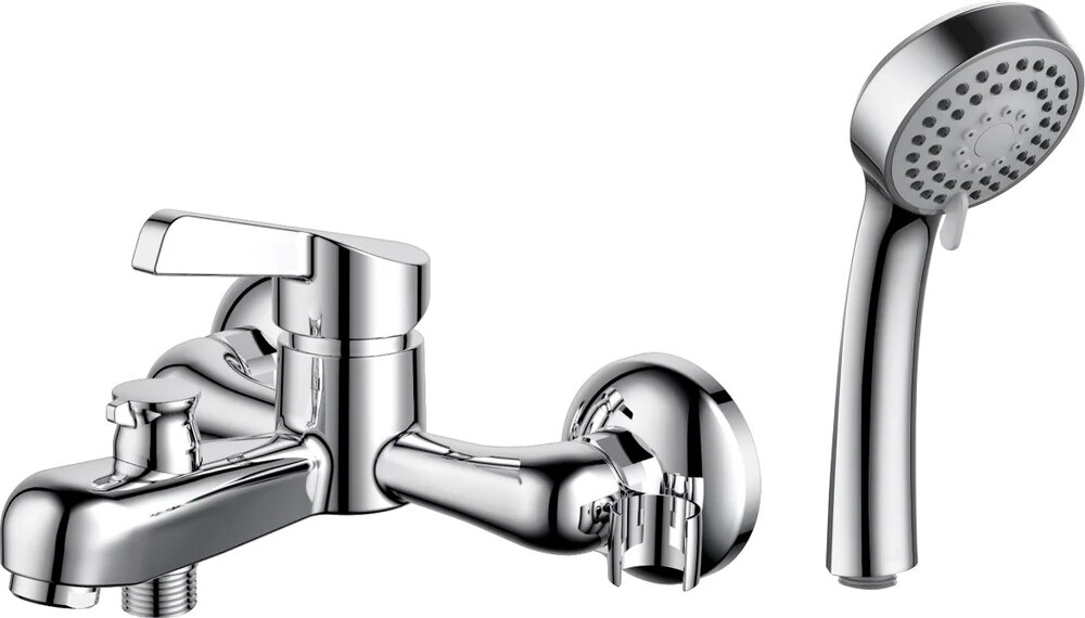 Смеситель для ванны с душем D&K Rhein Schiller DA1463201 с душевым гарнитуром, настенный, однорычажный, хром, глянцевый, латунный, с керамическим картриджем