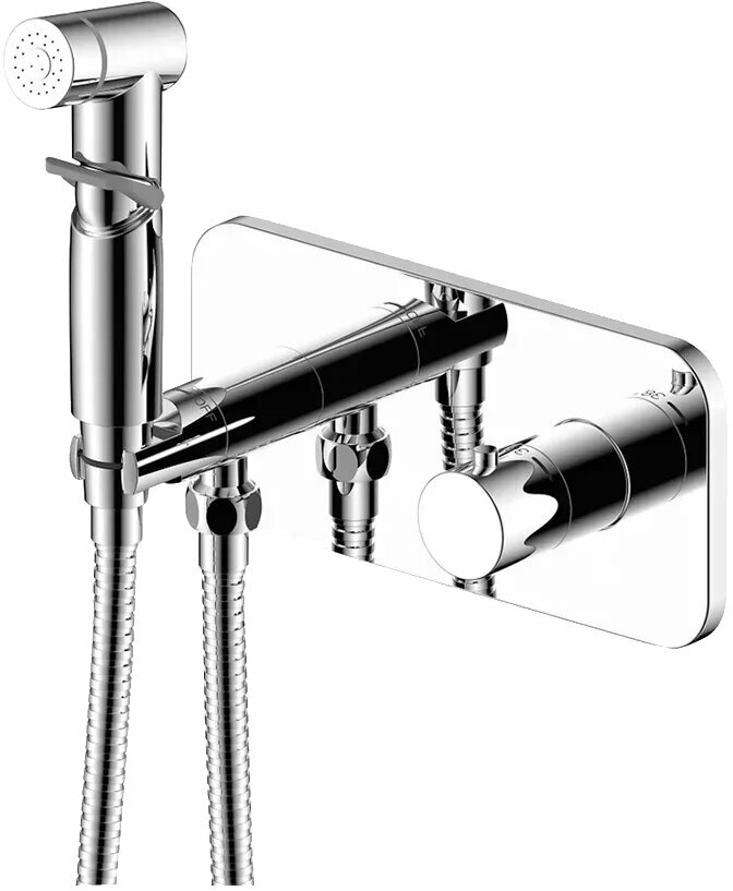 Гигиенический душ Rossinka X X25-59 со смесителем, с термостатом, хром, глянцевый, стальной, латунь, смеситель для биде