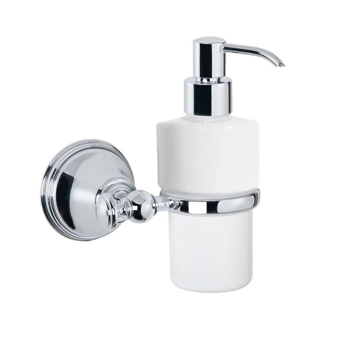 Дозатор для жидкого мыла Tiffany World Harmony TWHA108cr подвесной, механический, белый, хром, глянцевый, керамический, латунный, круглый, диспенсер для мыла