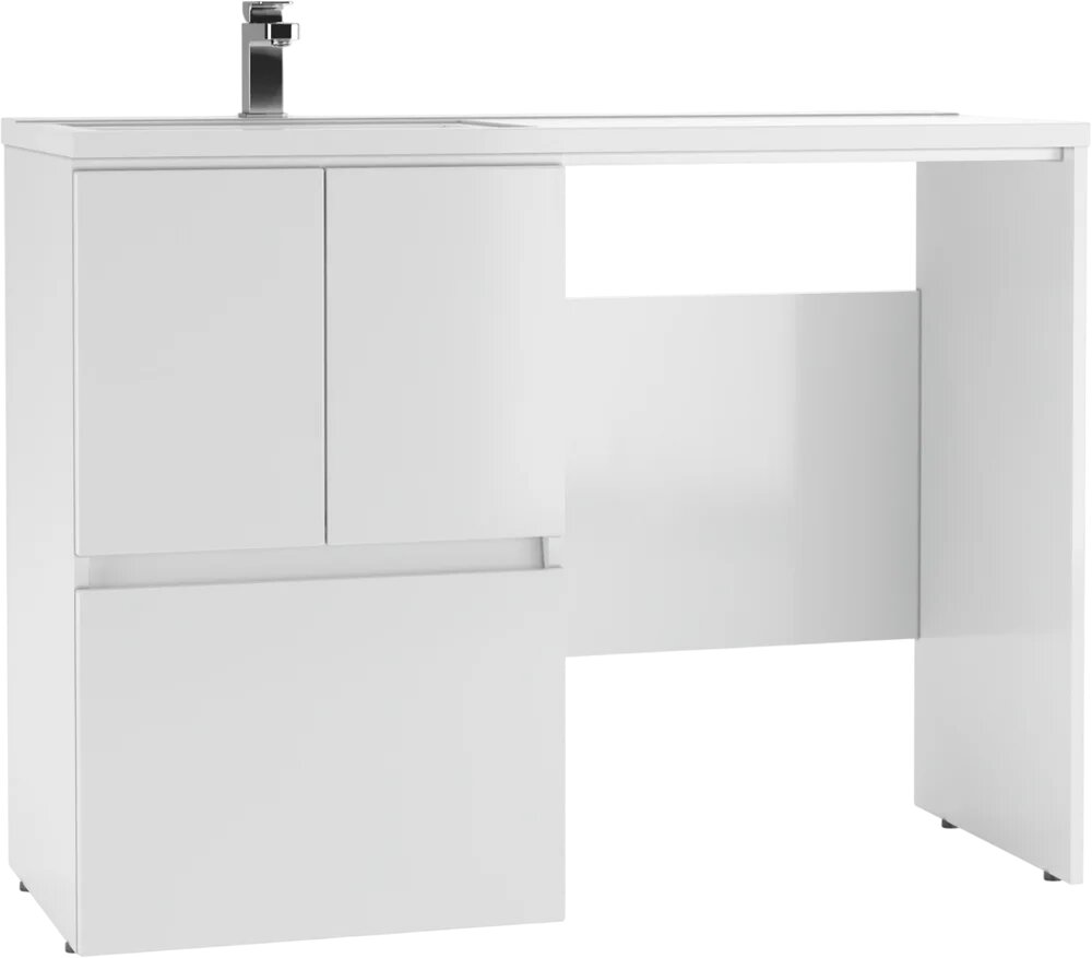 Тумба с раковиной Айсберг Норма 120 под стиральную машину, напольная, 120 см, из МДФ, с ящиками, белая, прямоугольная, в современном стиле