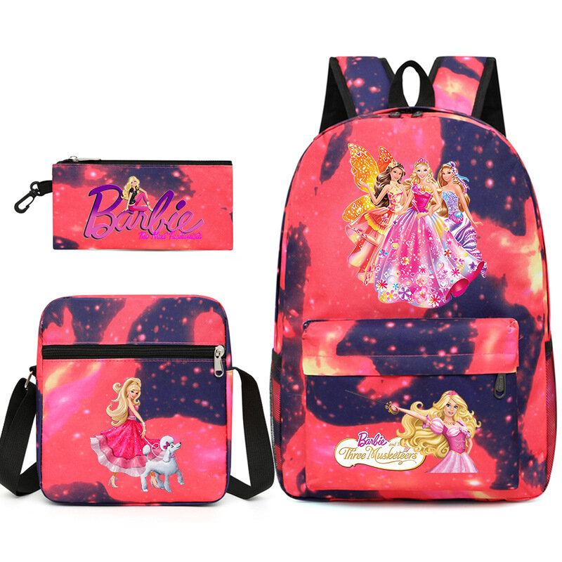 Школьная сумка для девочек 3, 4, 5 и 6 классов, сумка для обеда Barbie Princess, рюкзак, пенал, набор из трех предметов.